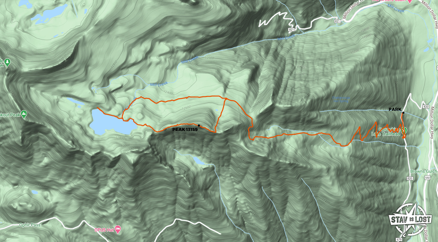 Map of Columbine Lake and Peak 13159 - Stav is Lost