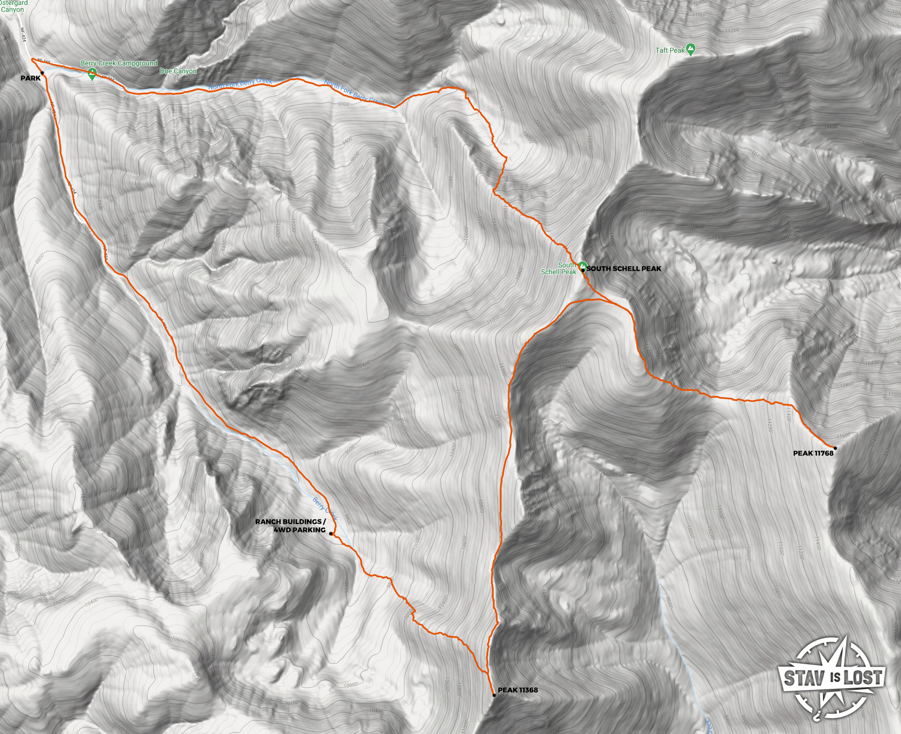 Map of South Schell Mountains Loop - Stav is Lost