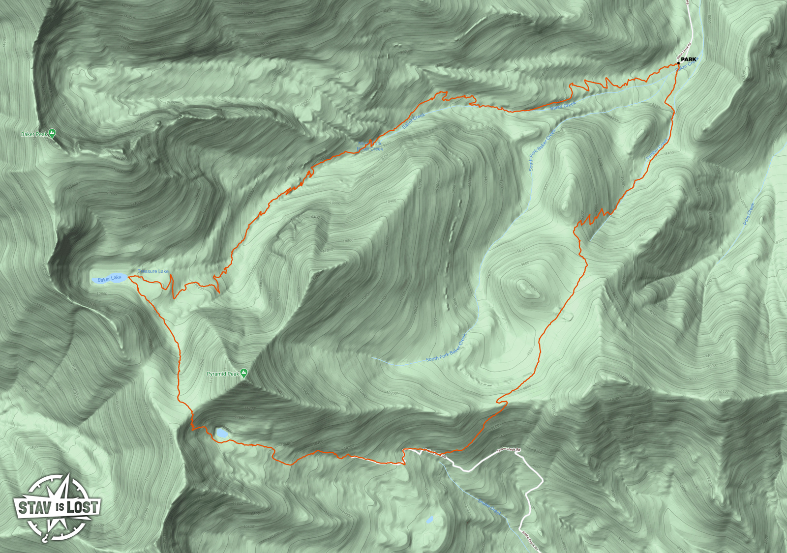 Map of Baker Lake and Johnson Lake Loop - Stav is Lost