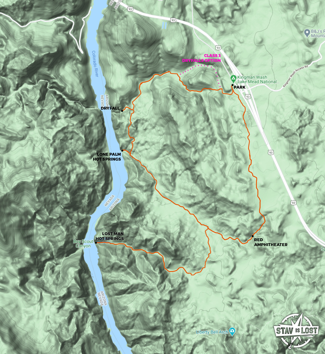 Map of Lone Palm and Lost Man Hot Springs Loop - Stav is Lost
