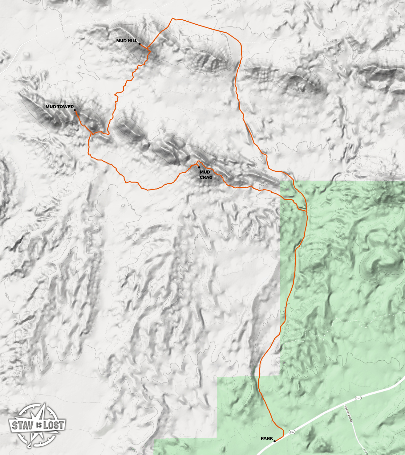 Map of Mud Peaks Loop - Stav is Lost