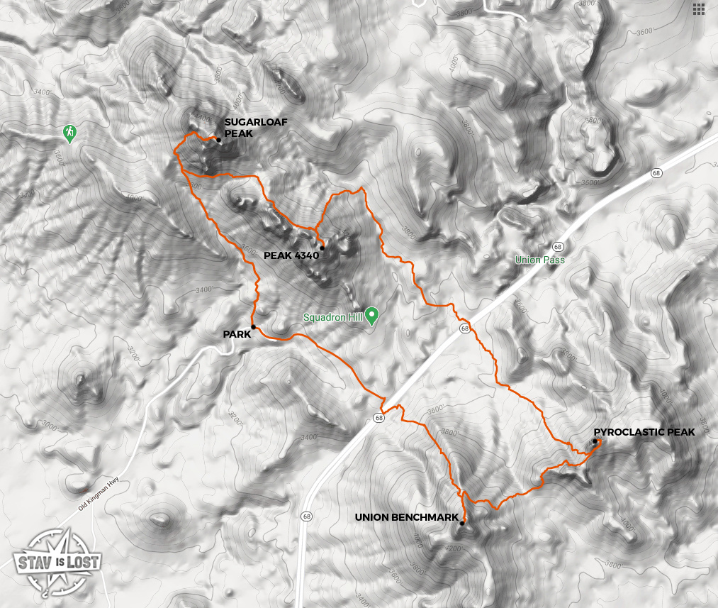Map of Union Pass and Sugarloaf Peak Loop - Stav is Lost