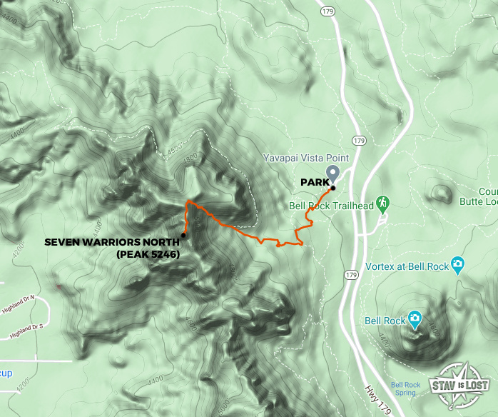 Map of Seven Warriors North via Hiline Trail - Stav is Lost