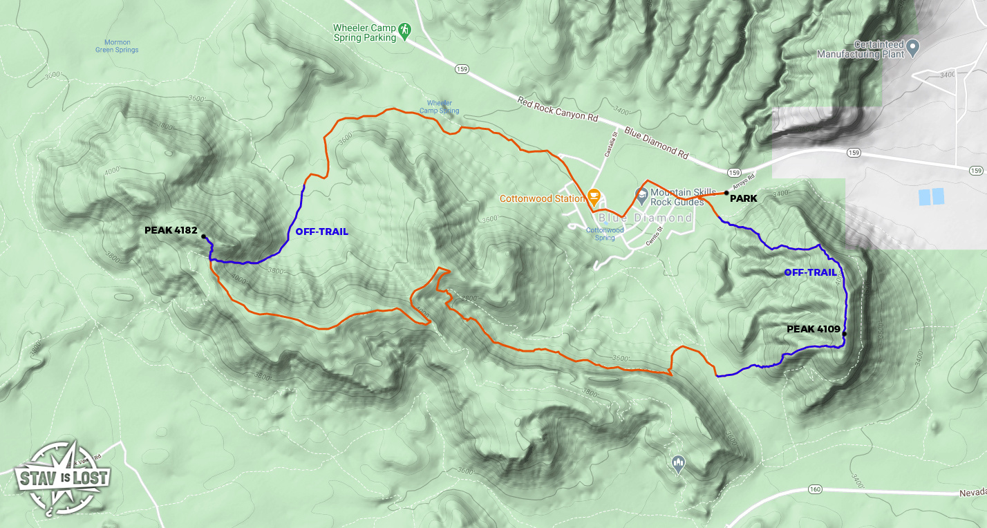 Hiking Map for Blue Diamond Loop Peaks