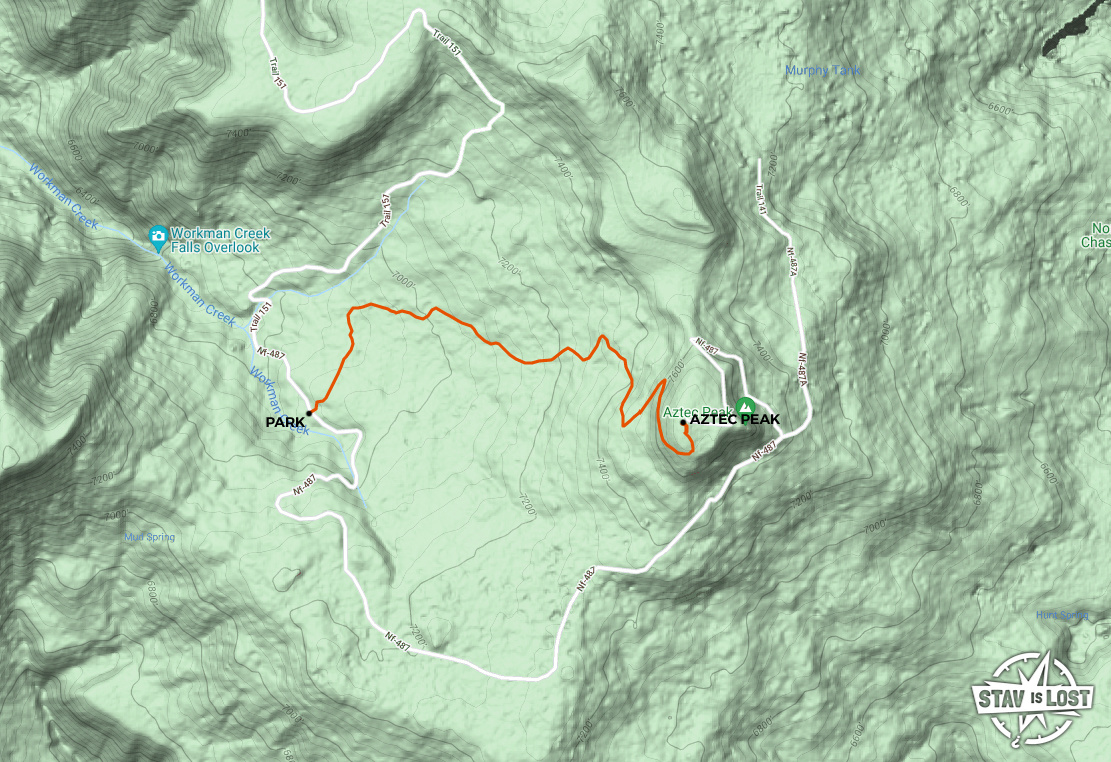 Map of Aztec Peak via Abbey’s Way - Stav is Lost