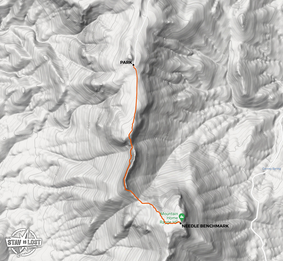 Map of Needle Benchmark (Mountain Home Range Highpoint) - Stav is Lost