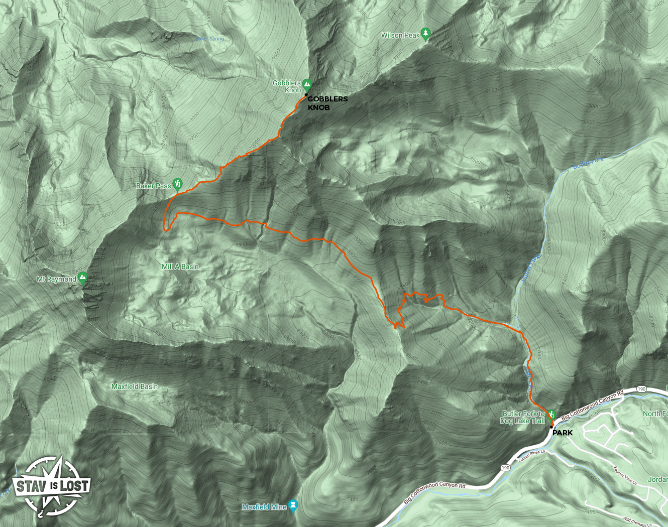 Hiking Map for Gobblers Knob via Butler Fork Trail
