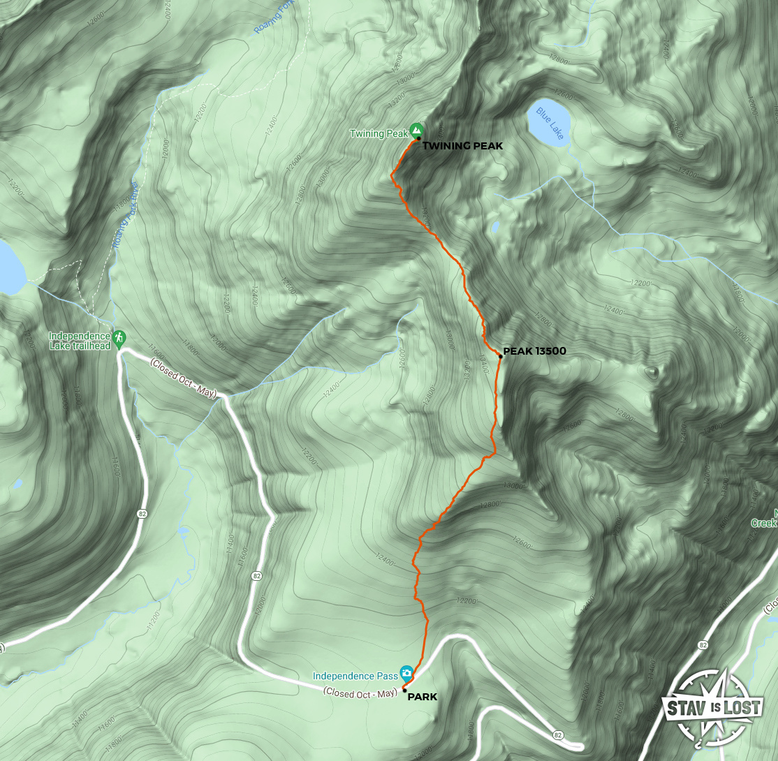 Map of Twining Peak from Independence Pass - Stav is Lost