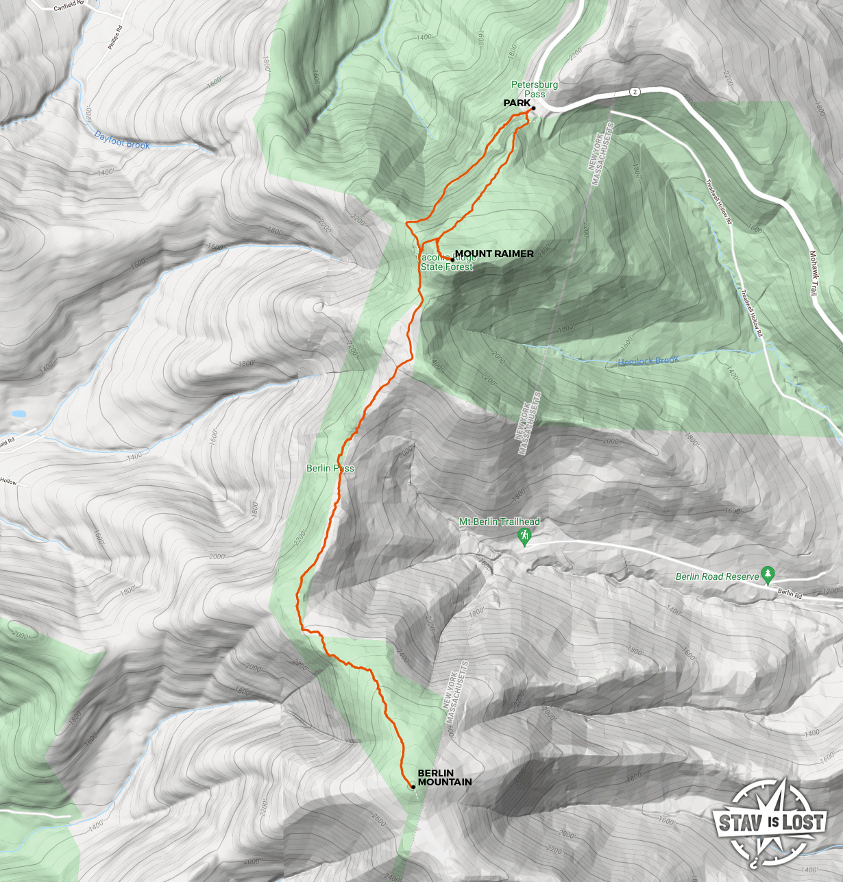 Map of Berlin Mountain via Taconic Crest Trail - Stav is Lost