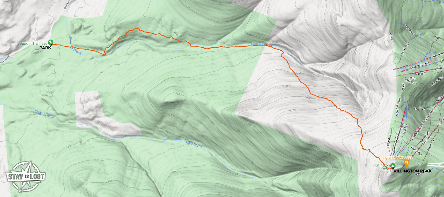 Map of Killington Peak via Bucklin Trail - Stav is Lost