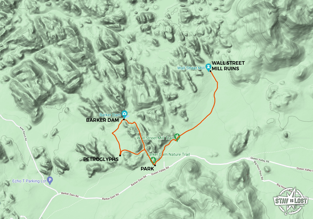Map of Barker Dam and Wall Street Mill - Stav is Lost
