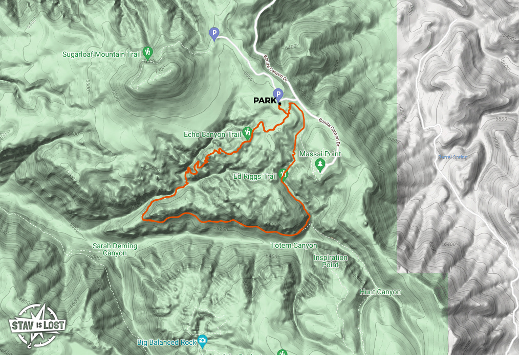 Map of Echo Canyon and Hailstone Loop - Stav is Lost