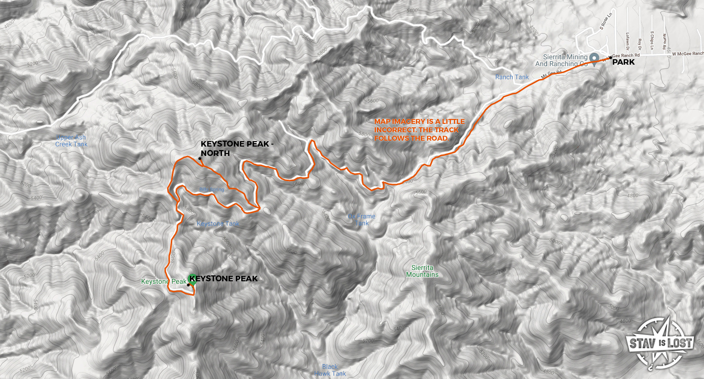 Hiking Map for Keystone Peak