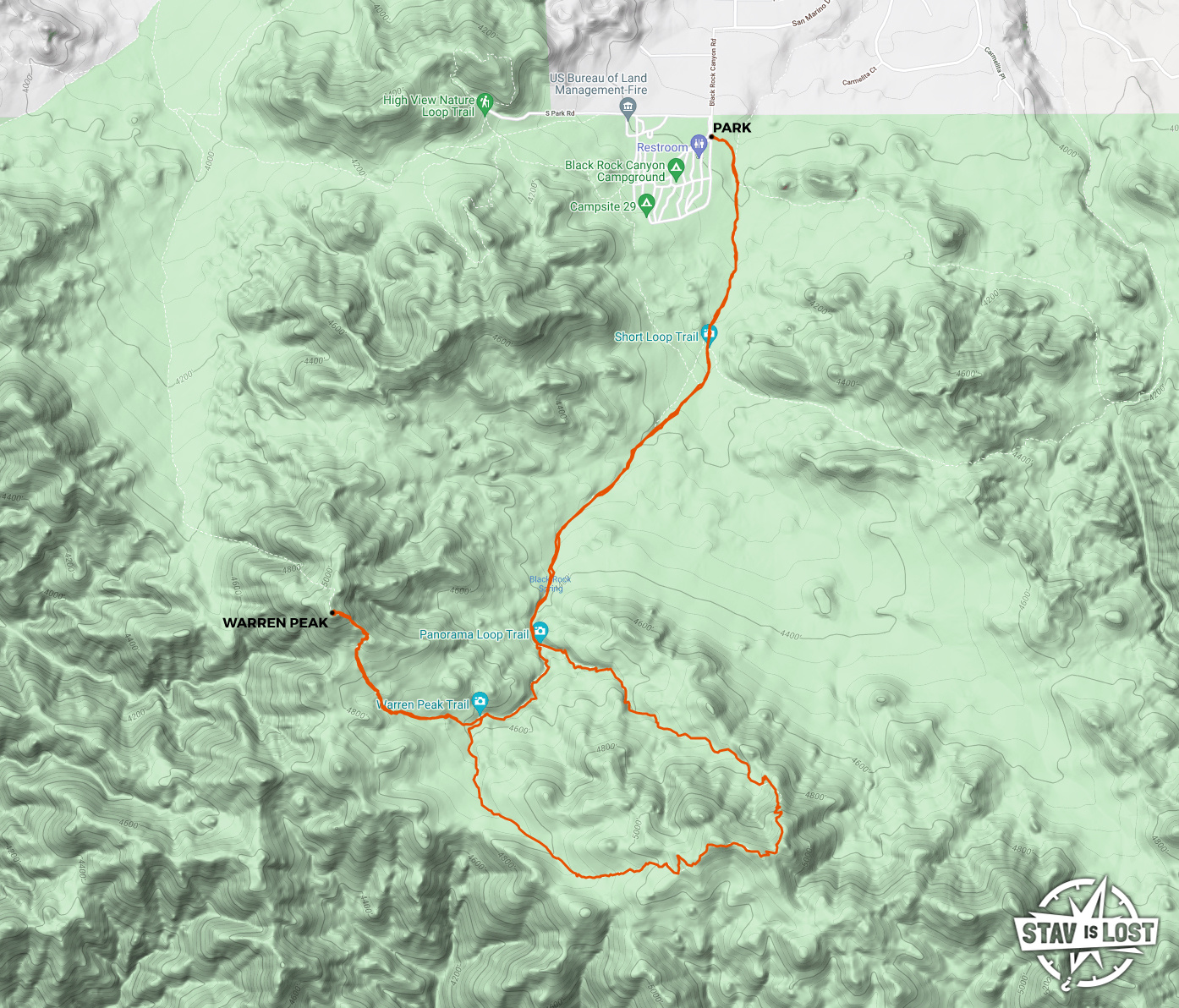 Map of Warren Peak and Panorama Loop - Stav is Lost