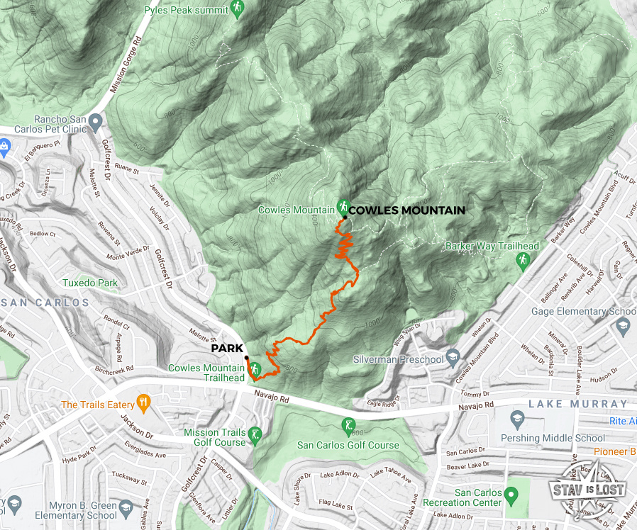 Hiking Map for Cowles Mountain