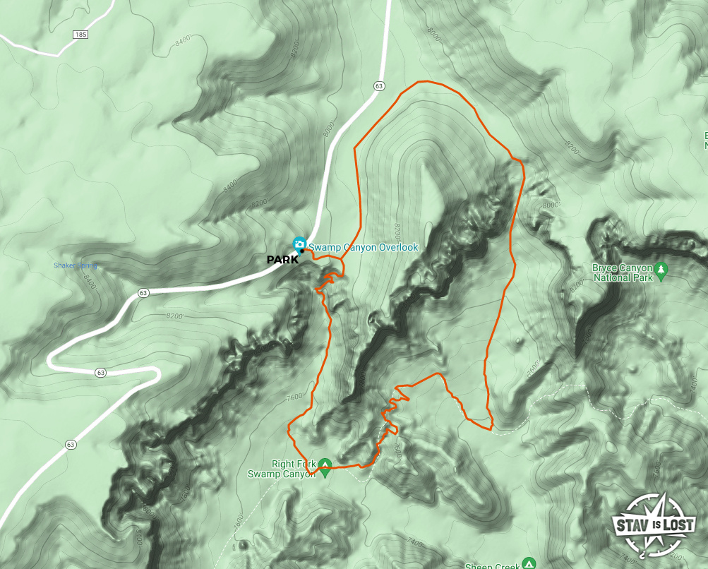 Map of Swamp Canyon Loop - Stav is Lost