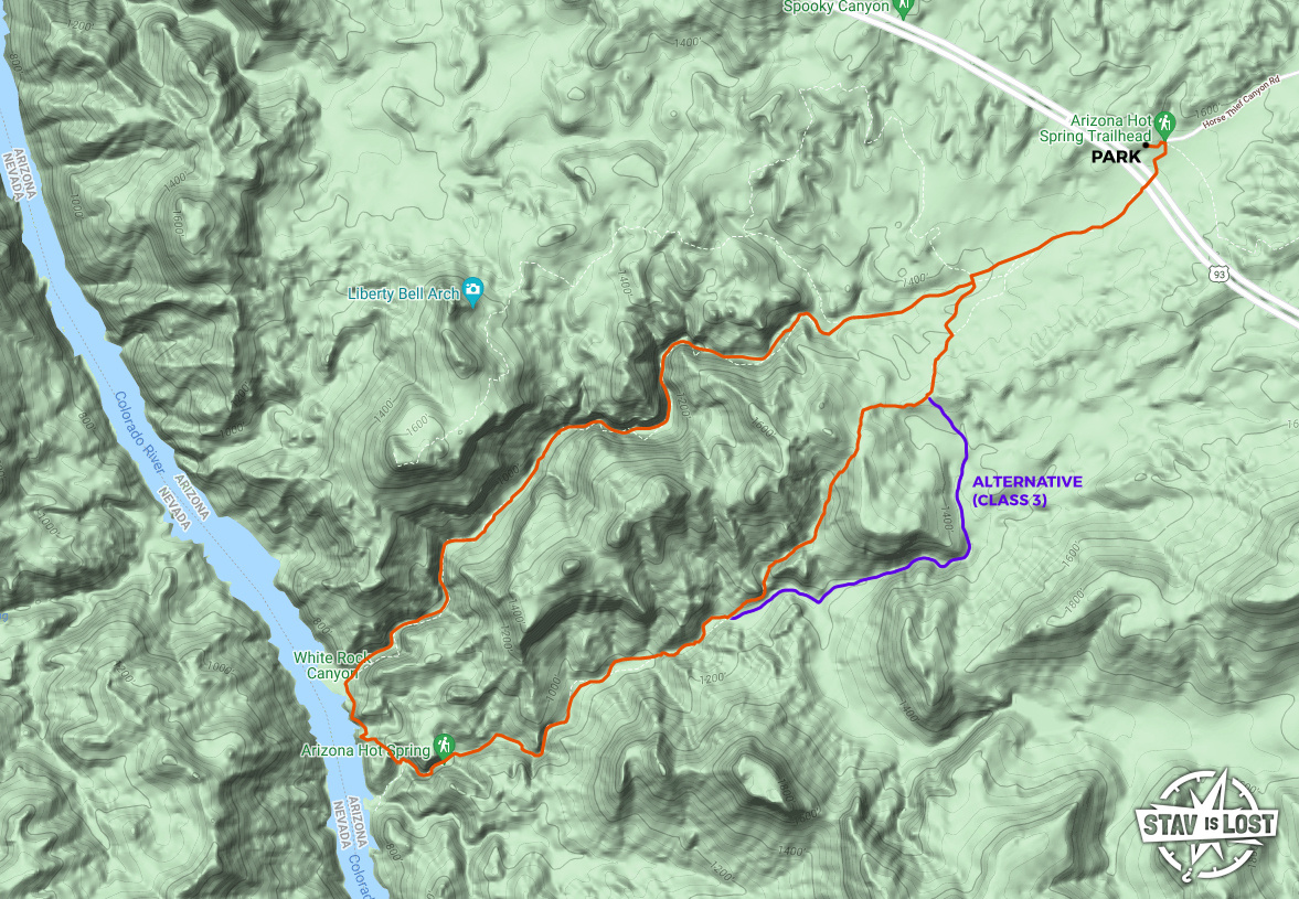 Map of Arizona Hot Springs and White Rock Canyon Loop - Stav is Lost