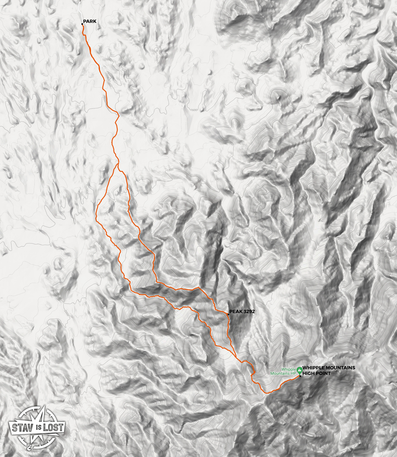 Map of Whipple Mountains High Point - Stav is Lost