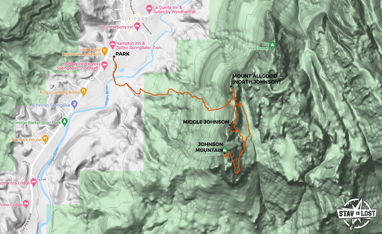 Map of Johnson Mountain, Middle Johnson, Mount Allgood - Stav is Lost