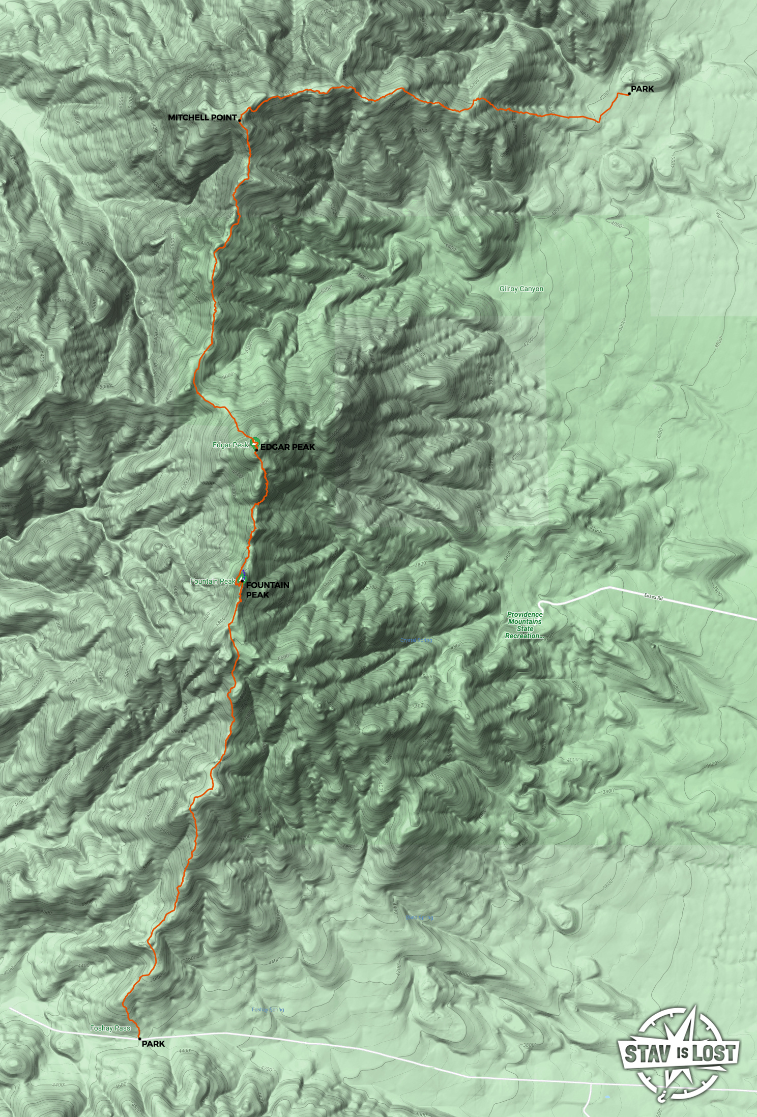 Map of Mitchell Point, Edgar Peak, Fountain Peak Traverse - Stav is Lost
