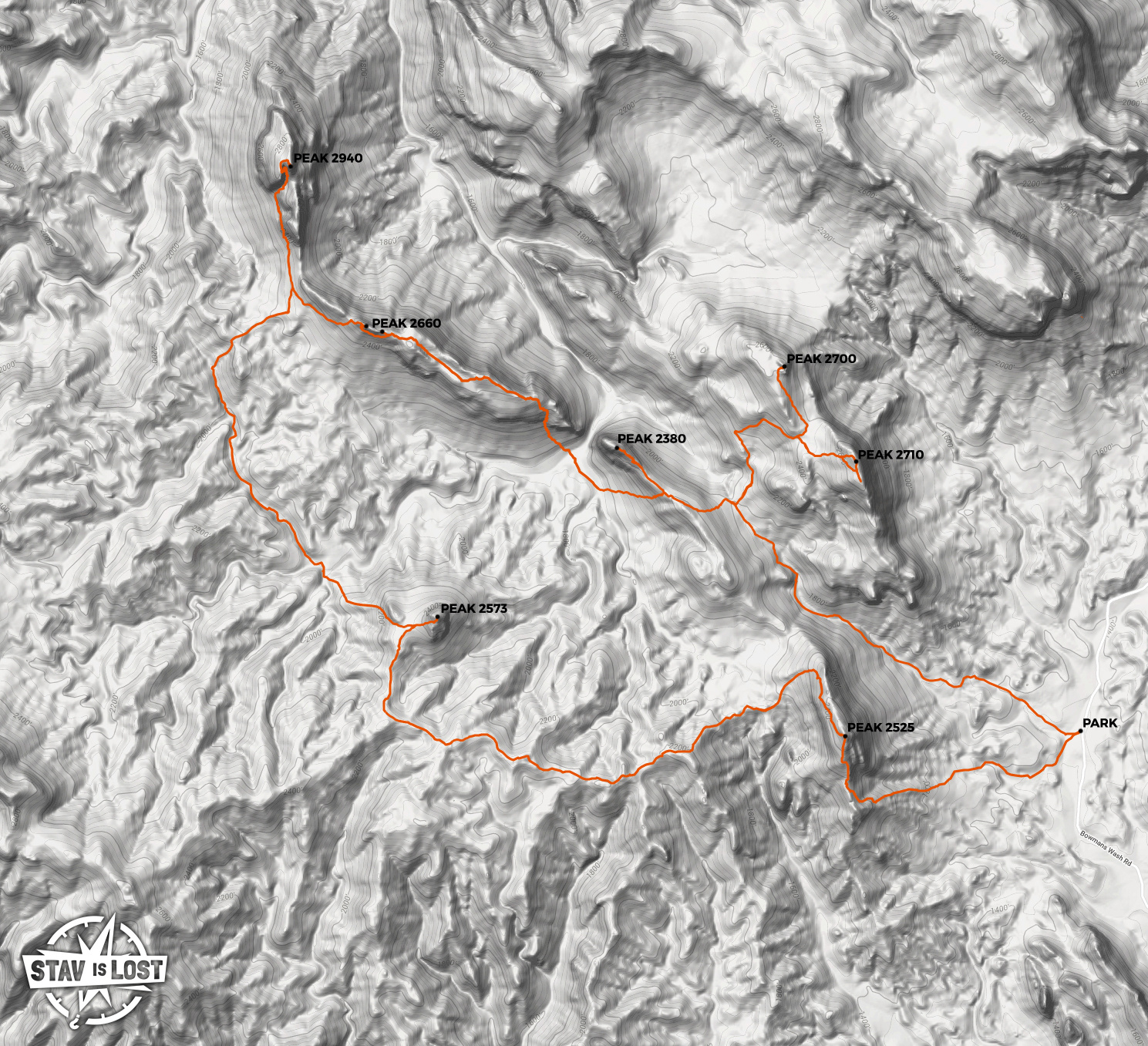 Map of Southern Whipple Mountains from Copper Basin - Stav is Lost