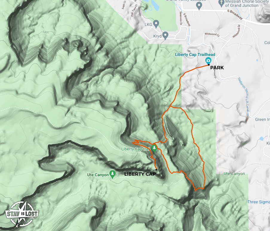 Map of Liberty Cap via Corkscrew Loop - Stav is Lost