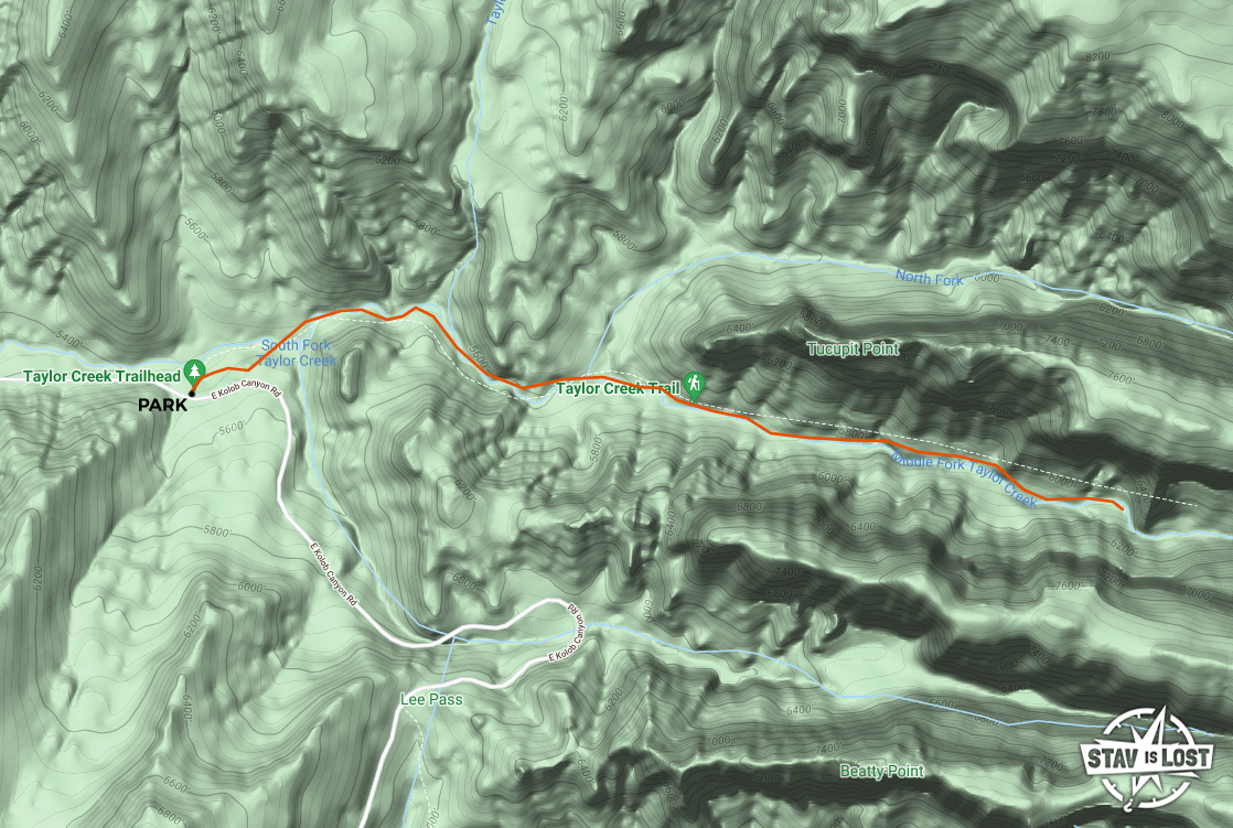 Map of Middle Fork of Taylor Creek - Stav is Lost