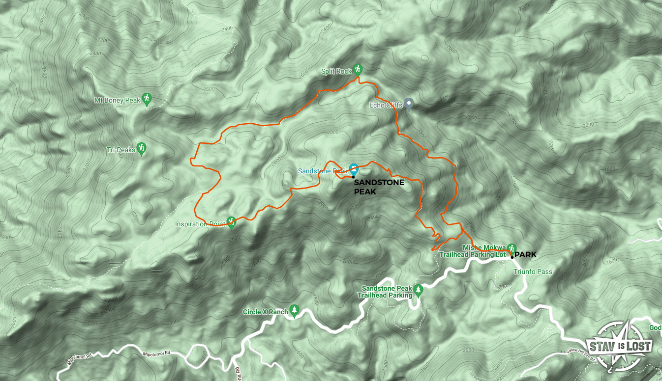 Hiking Map for Sandstone Peak Loop