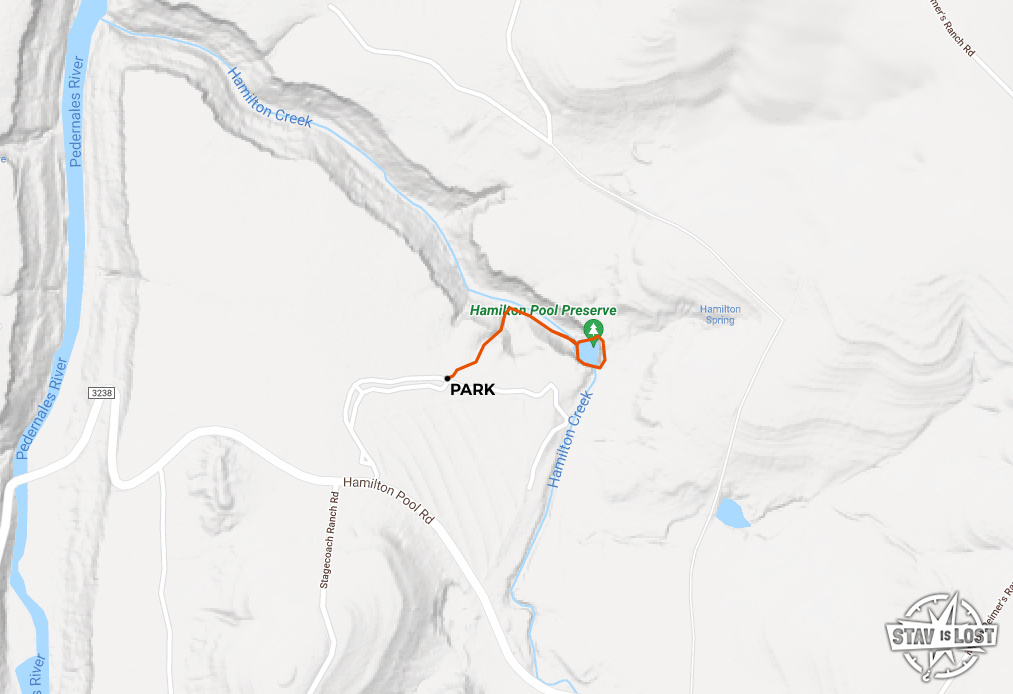 Map of Hamilton Pool Nature Trail - Stav is Lost