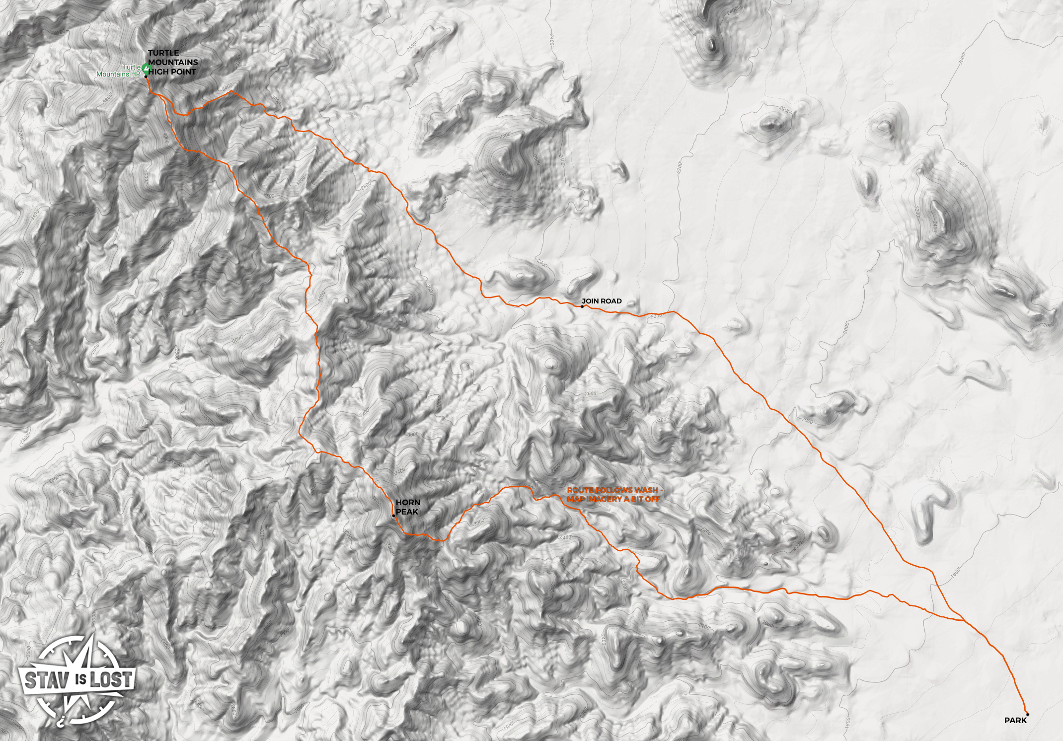 Map of Horn Peak and Turtle Mountains High Point - Stav is Lost