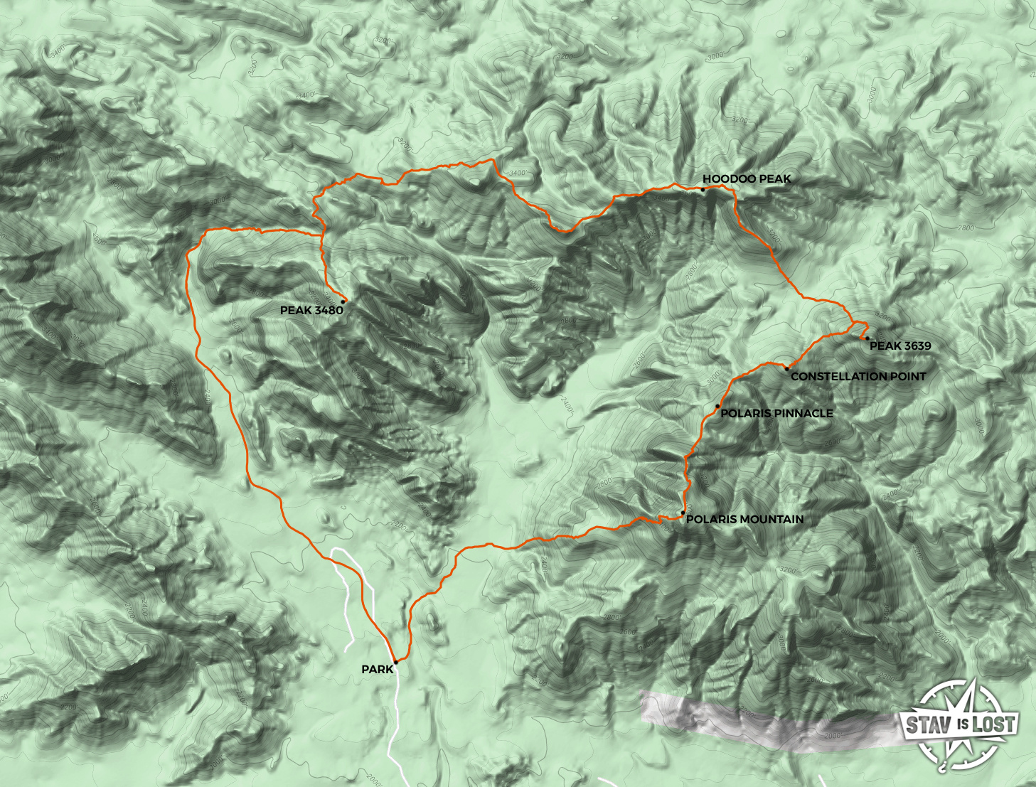 Map of Polaris Mountain and Hoodoo Peak Loop - Stav is Lost