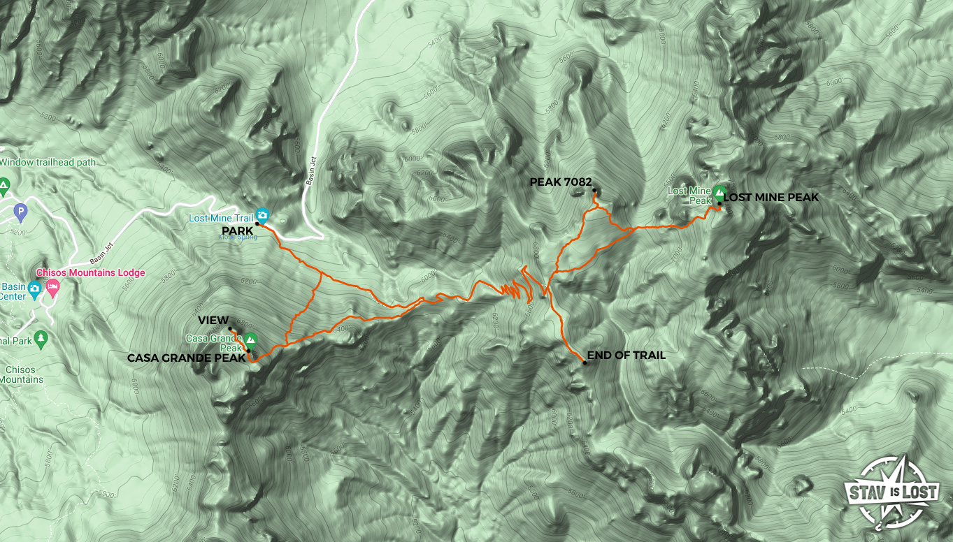 Map of Casa Grande Peak and Lost Mine Peak - Stav is Lost