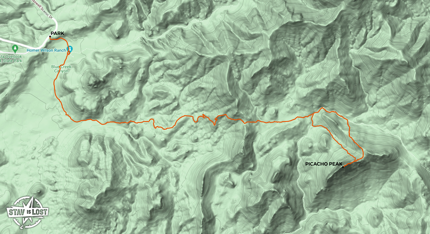 Map of Picacho Peak via Dodson Trail - Stav is Lost
