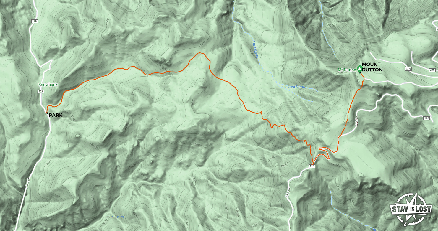 Map of Mount Dutton via Snowbank Trail - Stav is Lost
