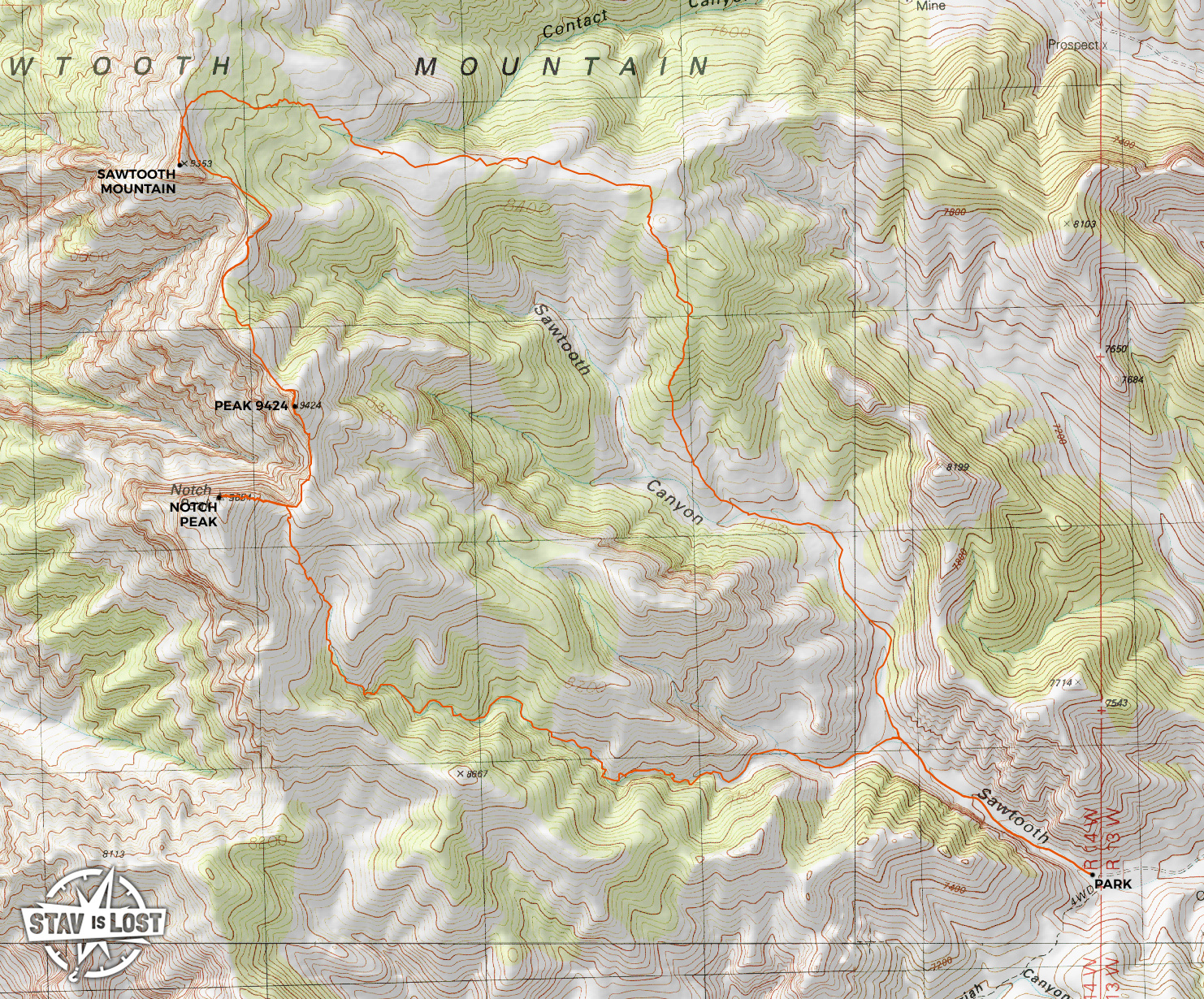 Map of Notch Peak and Sawtooth Mountain Loop - Stav is Lost