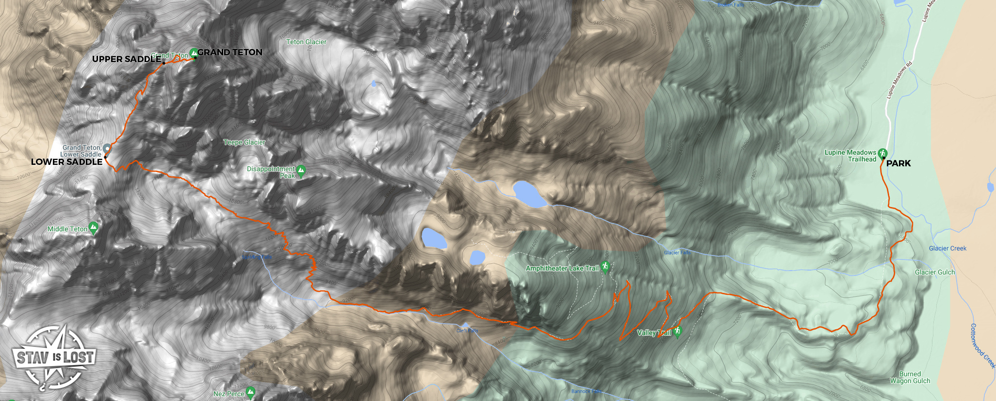 Map of Grand Teton via Owen-Spalding Route - Stav is Lost
