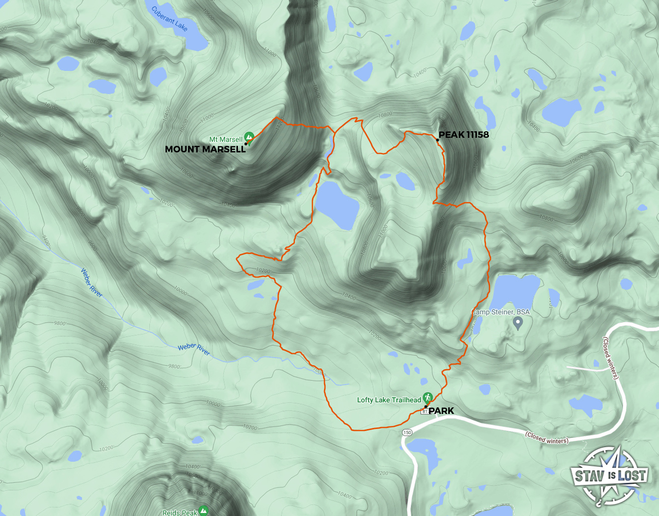 Map of Mount Marsell via Lofty Lake Loop - Stav is Lost