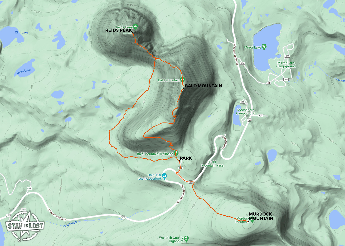 Map of Bald Mountain, Reids Peak, Murdock Mountain - Stav is Lost