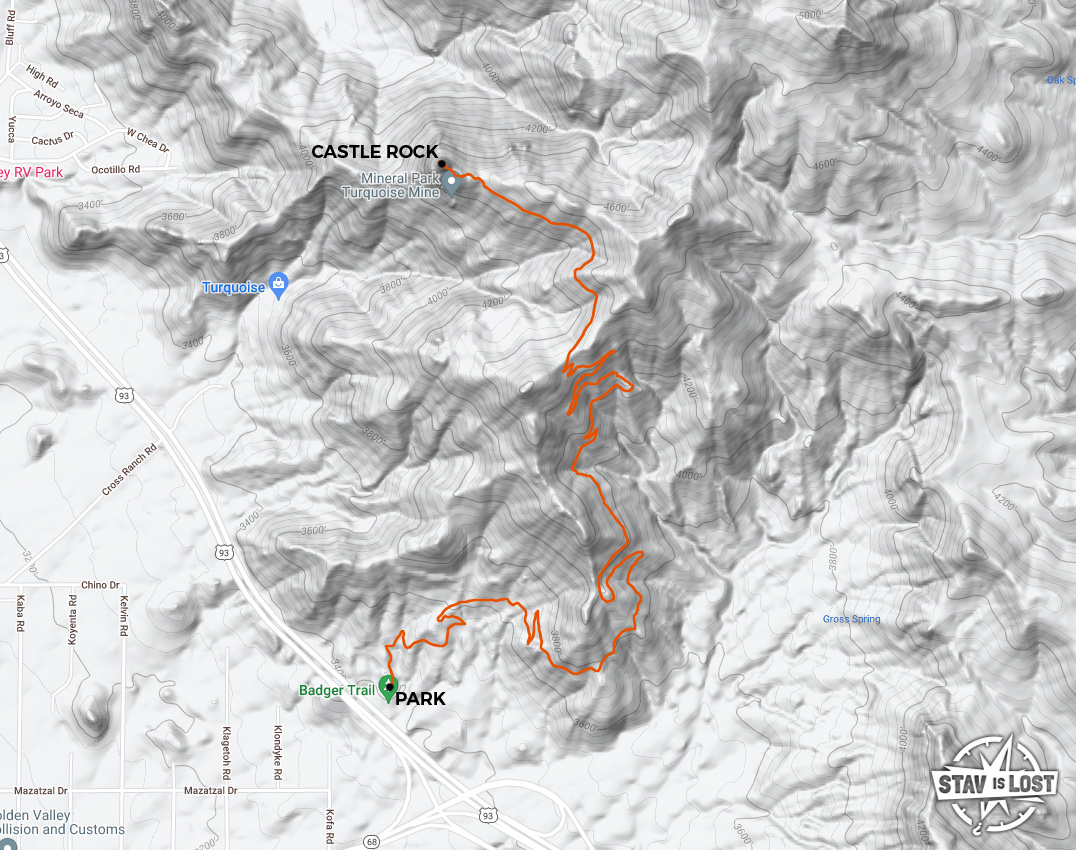 Map of Castle Rock via Badger Trail - Stav is Lost