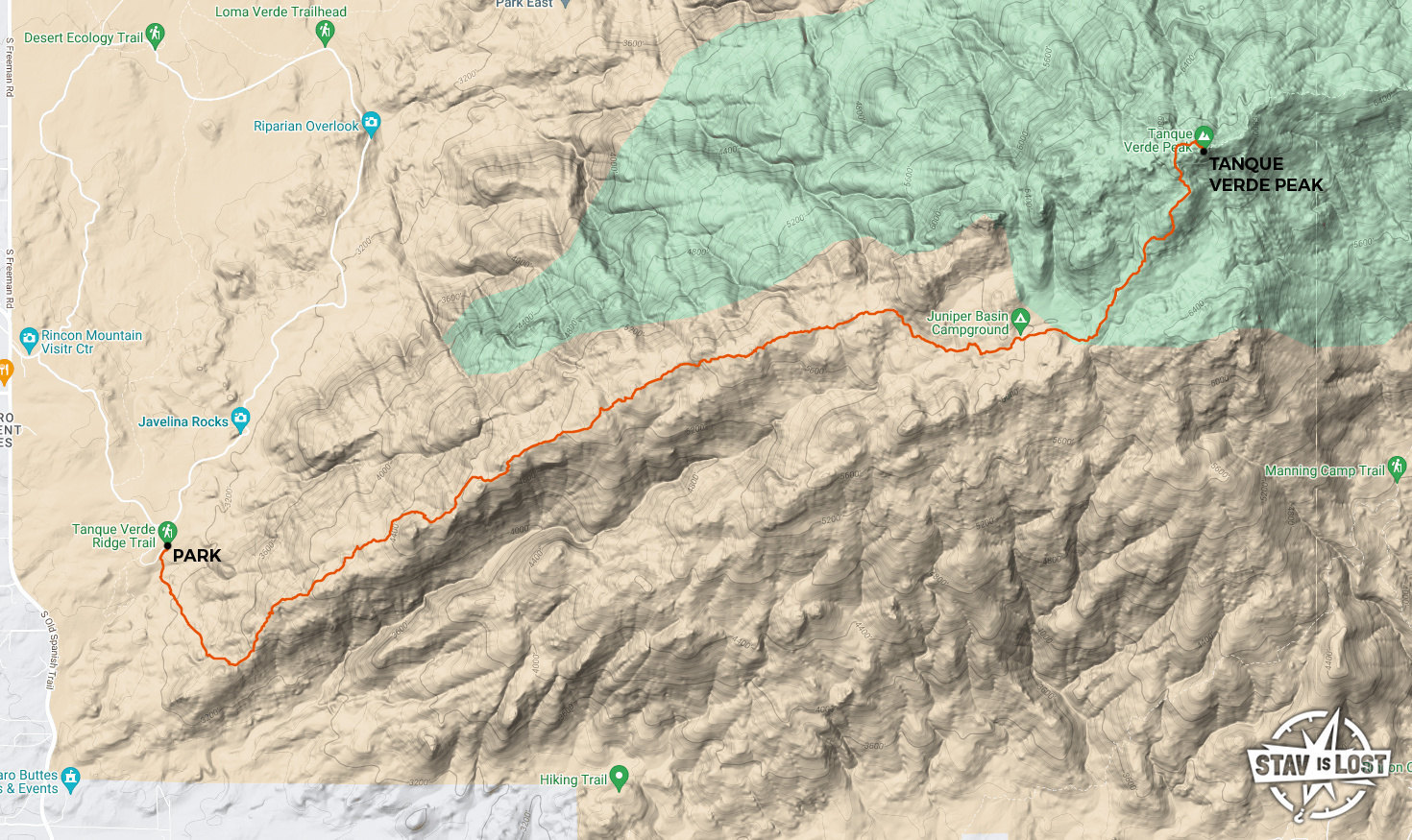 Map of Tanque Verde Peak - Stav is Lost