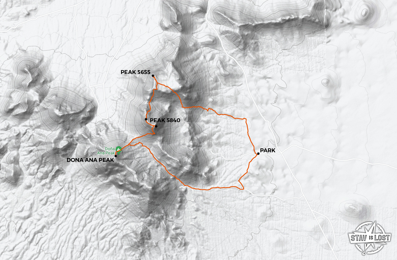 Map of Doña Ana Mountains - Stav is Lost