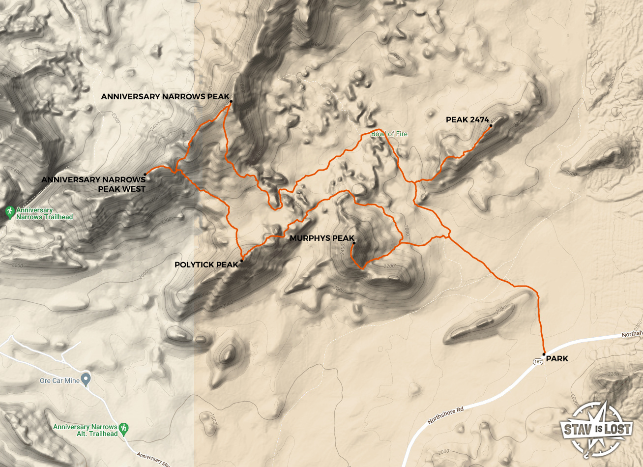 Map of Murphys, Polytick, Anniversary Narrows Peaks - Stav is Lost
