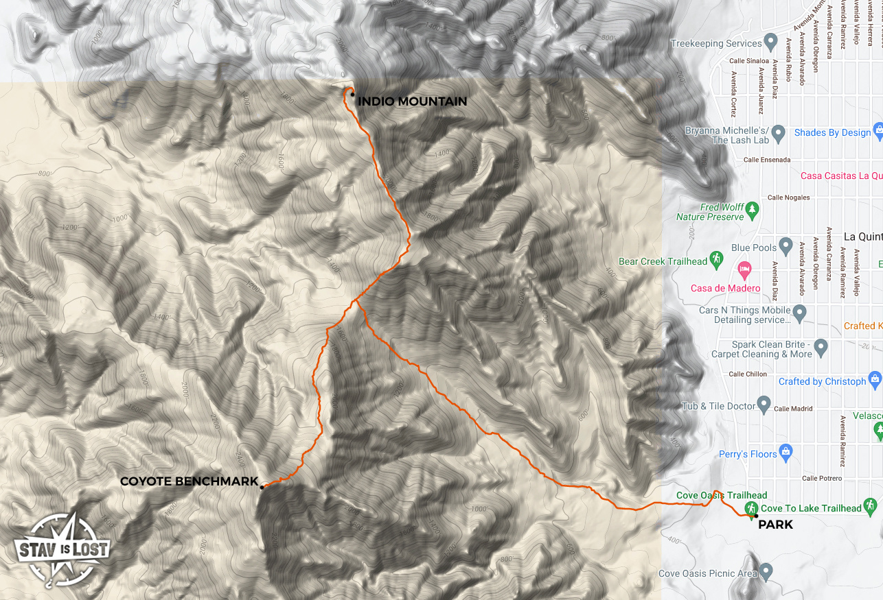 Map of Coyote Benchmark and Indio Mountain - Stav is Lost
