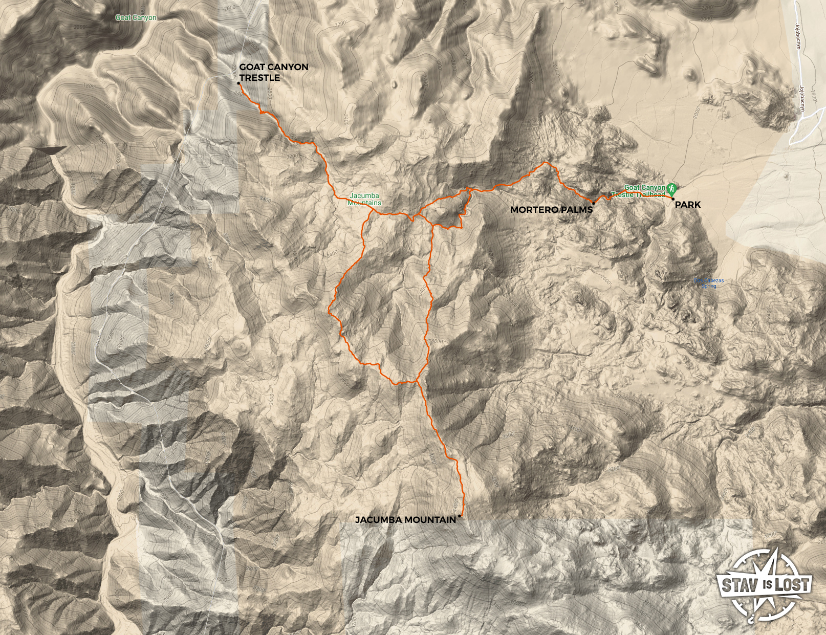 Map of Jacumba Mountain via Mortero Palms and Goat Canyon Trestle ...
