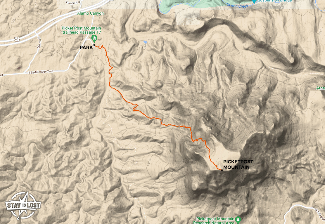 Map of Picketpost Mountain - Stav is Lost
