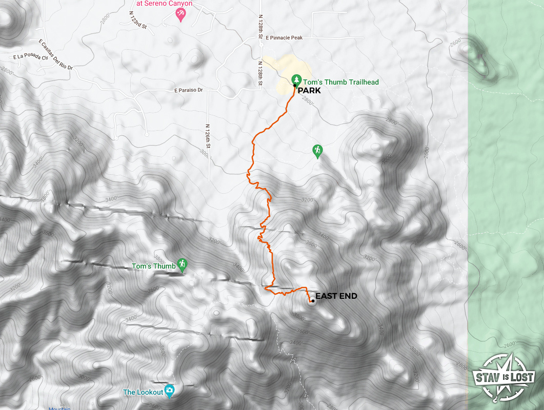 Map of East End via Tom’s Thumb Trail - Stav is Lost