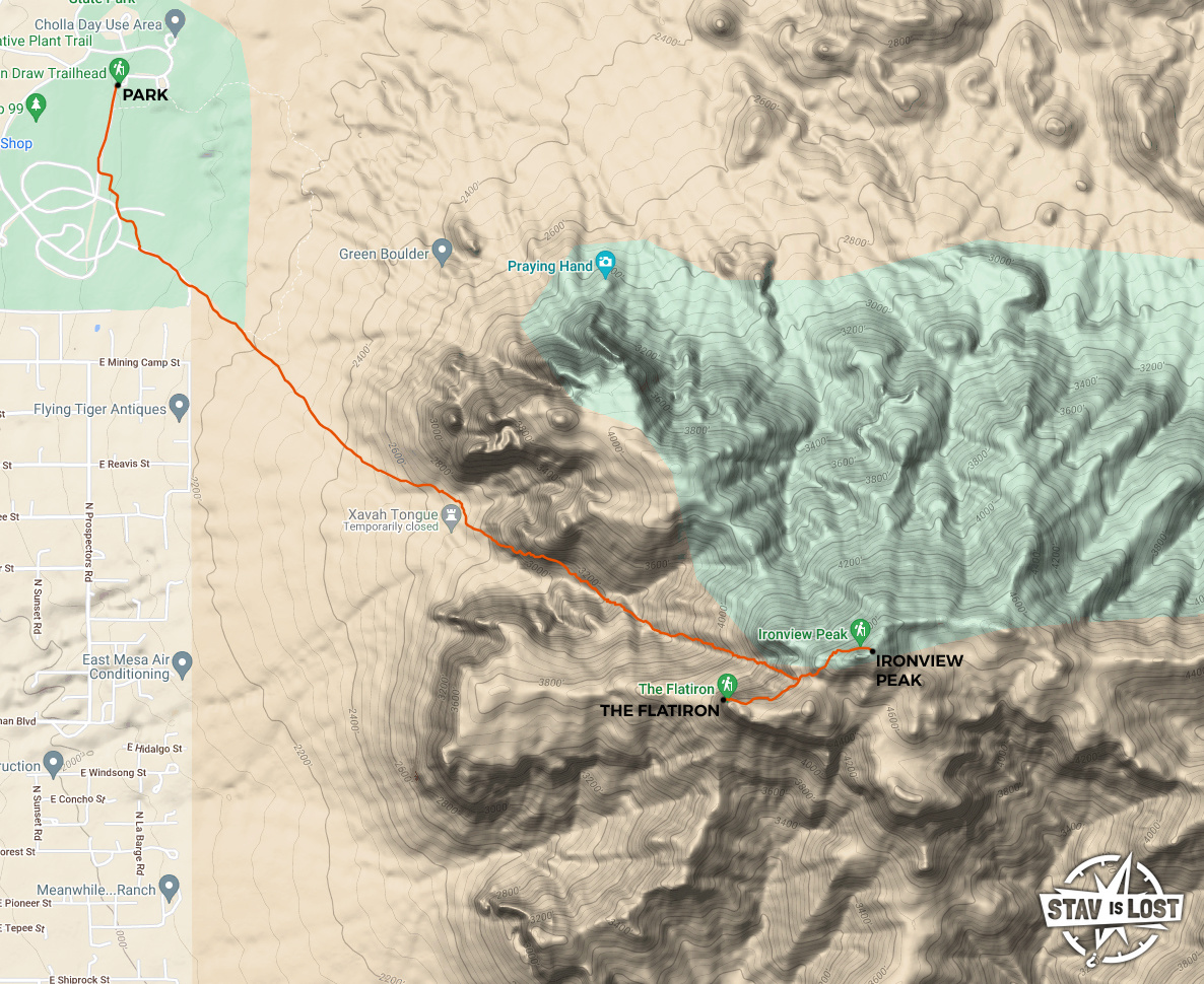 Map of Siphon Draw, The Flatiron, and Ironview Peak - Stav is Lost