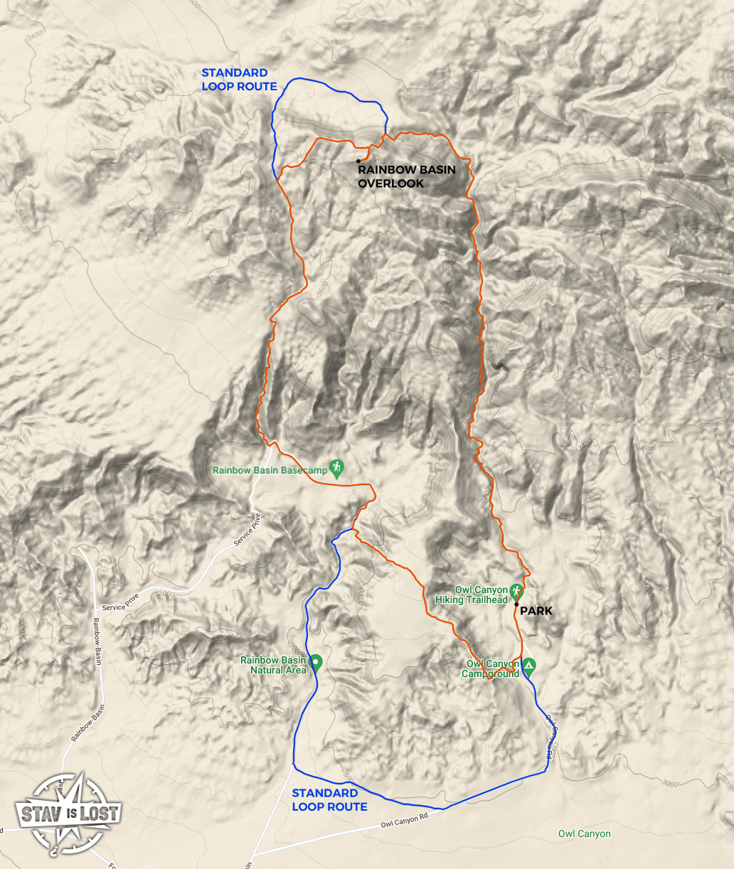 Map of Owl Canyon and Rainbow Basin Loop - Stav is Lost