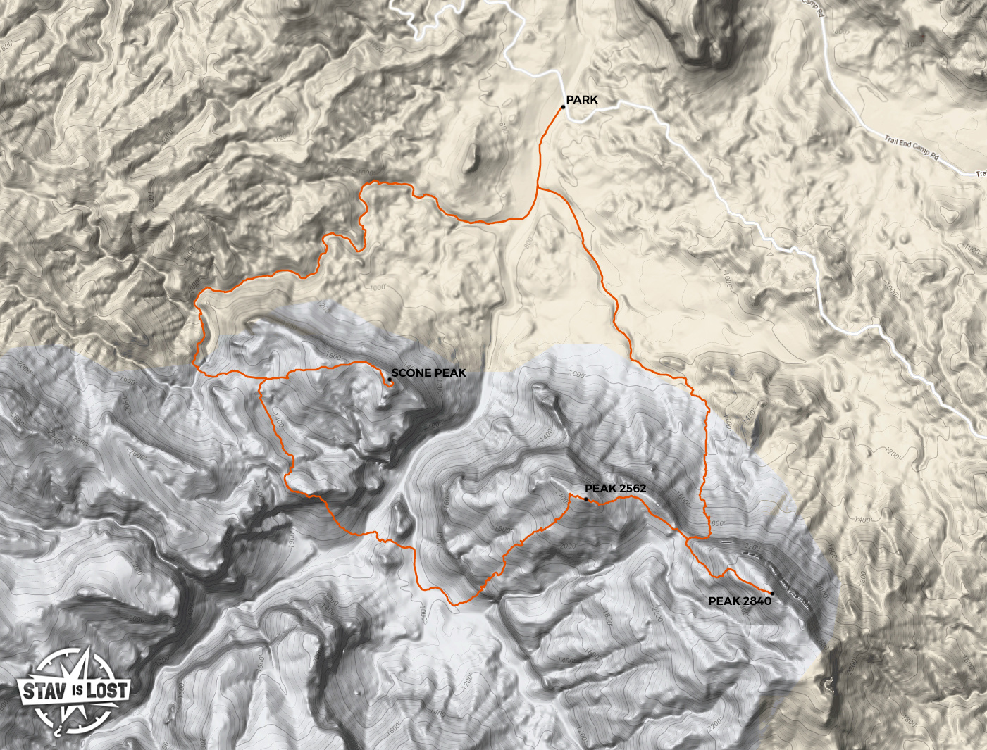 Map of Peak 2840 and Scone Peak Loop - Stav is Lost