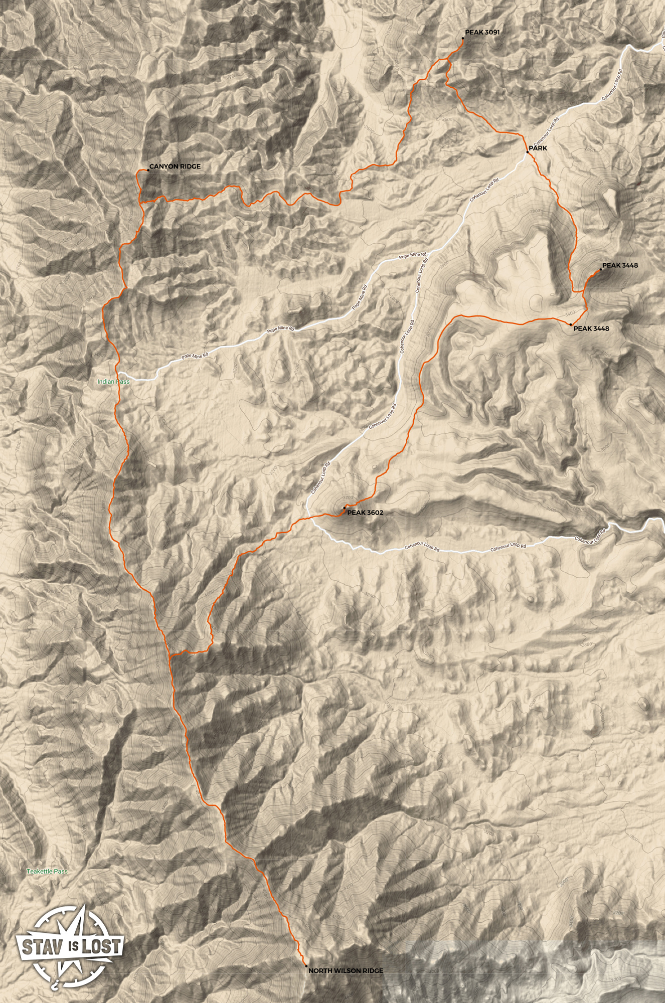 Map of North Wilson Ridge and Canyon Ridge Loop - Stav is Lost